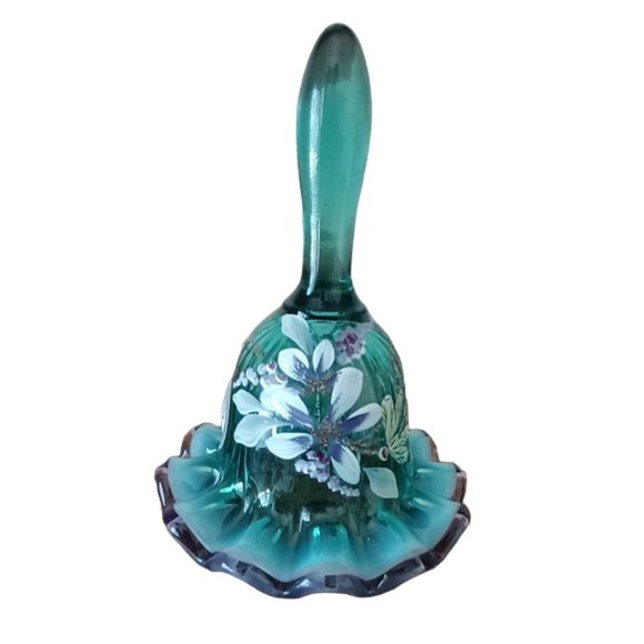 Other | Fenton Hand Painted Aqua Teal Glass Bell With Crystal Clapper ...